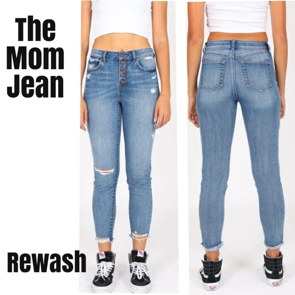 Rewash | Jeans | Rewash Distressed Denim Blue Button Fly The Mom Jeans ...